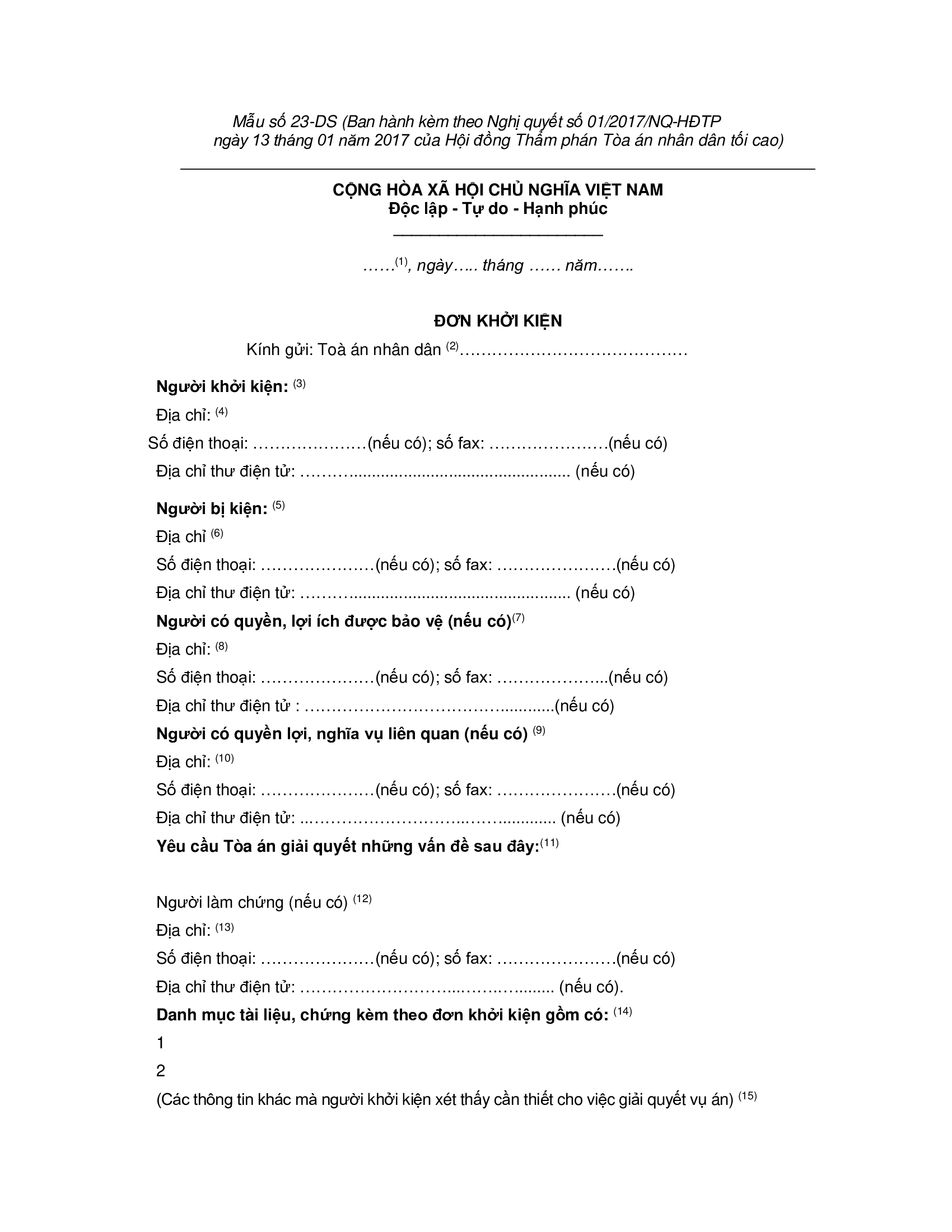 MẪU ĐƠN KHỞI KIỆN - NAM HA LAW FIRM